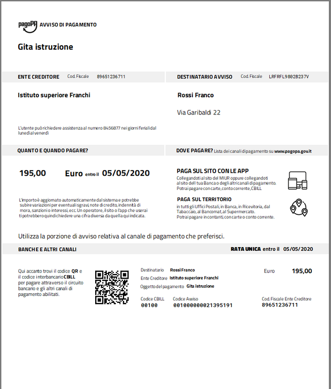 Stampa modelli PagoPa